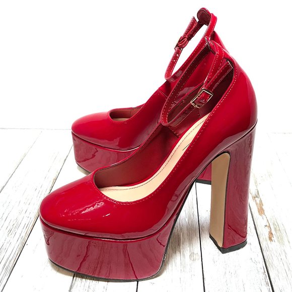 Shoes | New Red Mary Jane Platform Chunky Heel Pumps | Poshmark